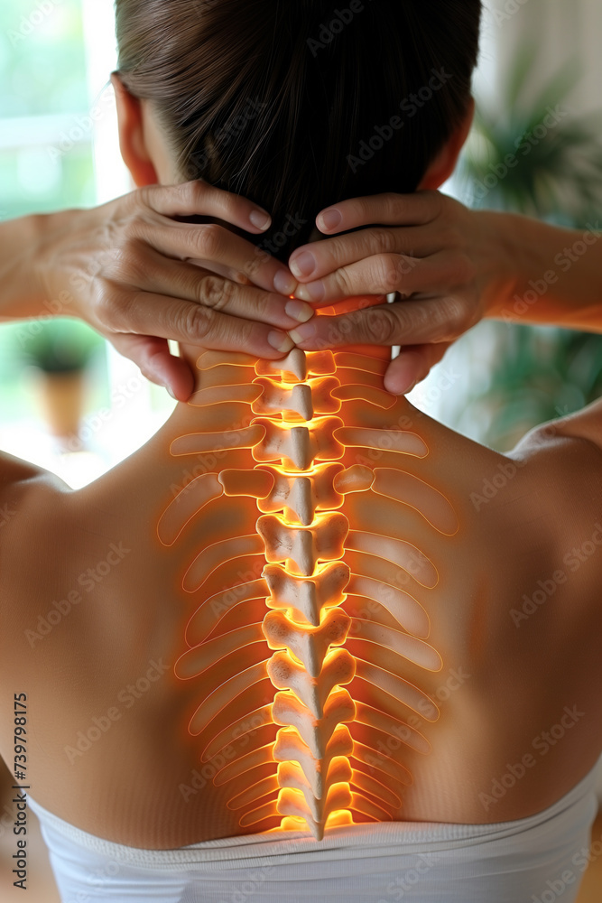 Woman massaging her neck, cervical spondylosis, cervical spine, joint ...