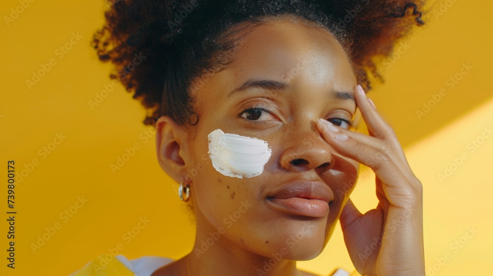 beautiful african american female Apply cream on the face,self care ...