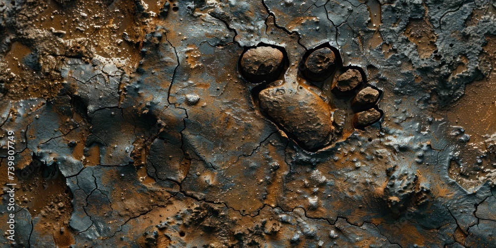 Footprints in soft dirt overlay, human or animal tracks, path discovery ...