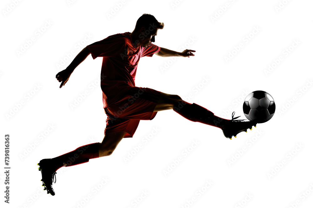 one soccer player man playing isolated on transparent and white ...
