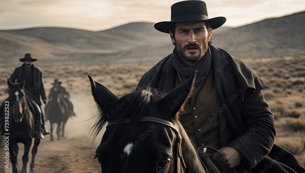 Ilustração do Stock: A dramatic moment unfolds as a cowboy faces off ...