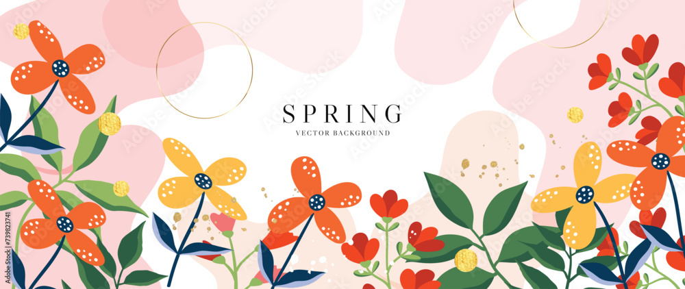 spring floral art background vector illustration. Watercolor hand ...