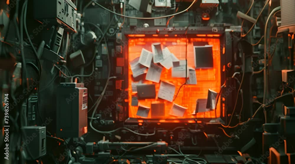 Sticky notes attached to cyberpunk sci-fi monitor screens in a ...