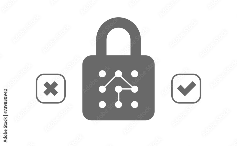 Vector security illustration of closed lock with cross and check mark ...
