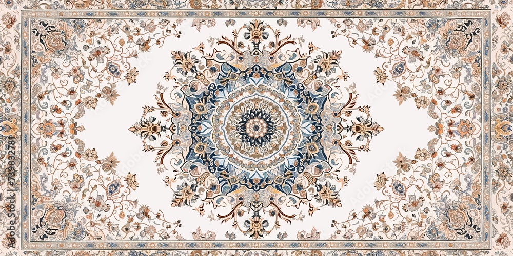 Top view old white Persian Asian carpet texture. abstract ornament ...