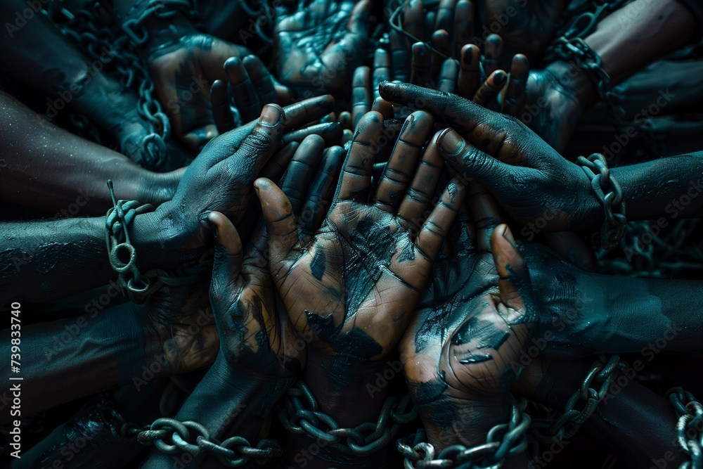 An impactful image showcasing a multitude of hands of African descent ...