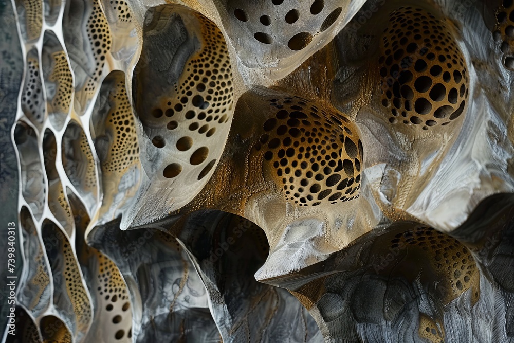 This photo shows a close-up view of a wall with multiple holes in it ...