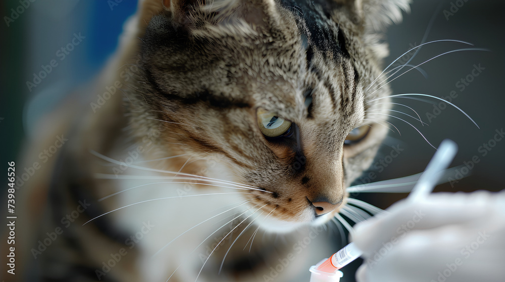 A veterinarian wearing gloves runs a cotton swab across the oral mucosa ...