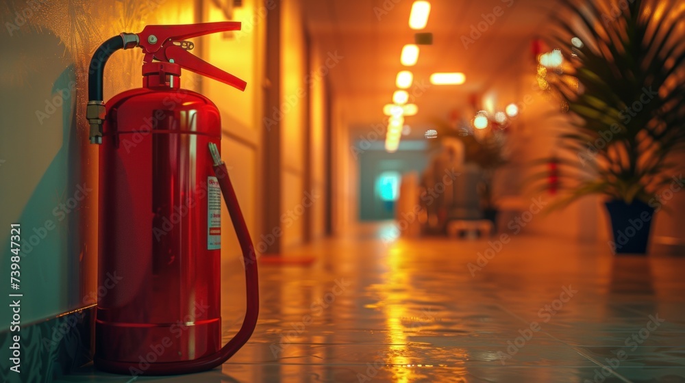 Red fire extinguisher in an office. Concept of prevention, fire ...