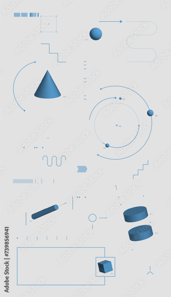 Abstract graphics of diagrams, including different geometric shapes ...