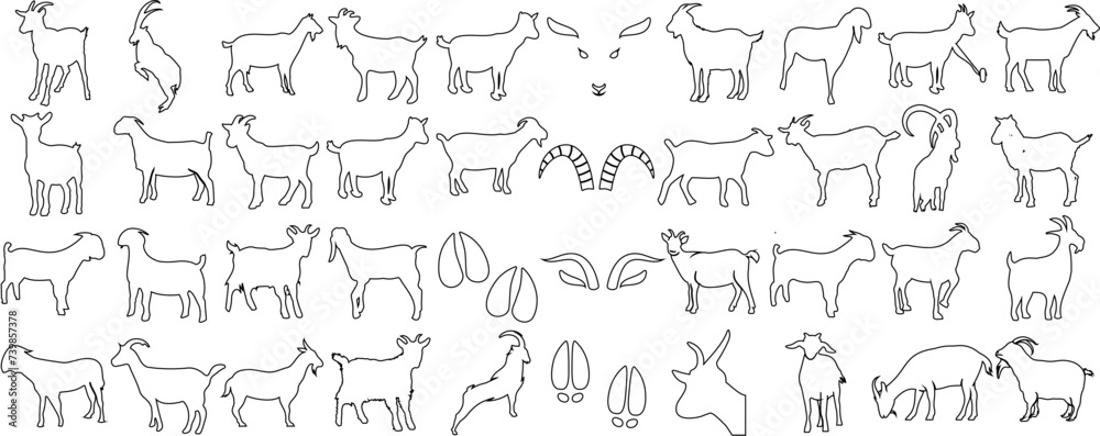 Goat Outline illustrations, various poses of goat, perfect for ...