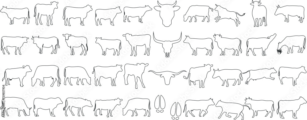 Vetor de Minimalist cow outline collection. Perfect for logo, icon ...