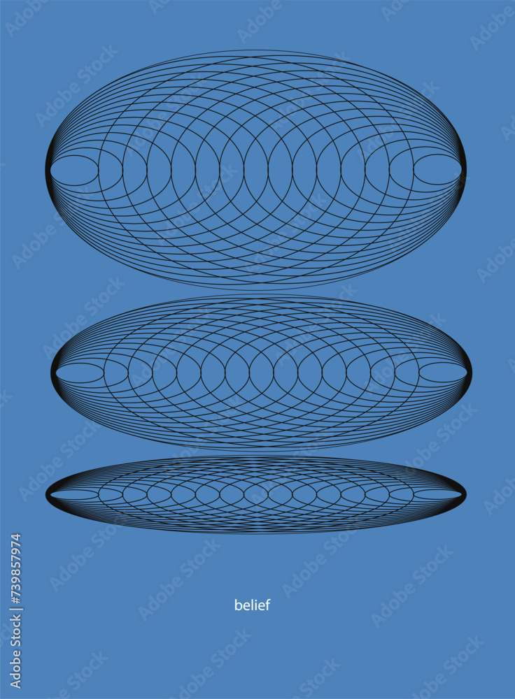 Three overlapping ellipsoidal geometric shapes with intersecting lines ...