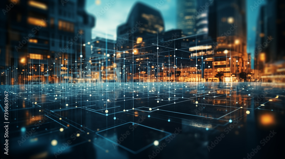 Vibrant urban data network background image. Blueprints overlaying ...