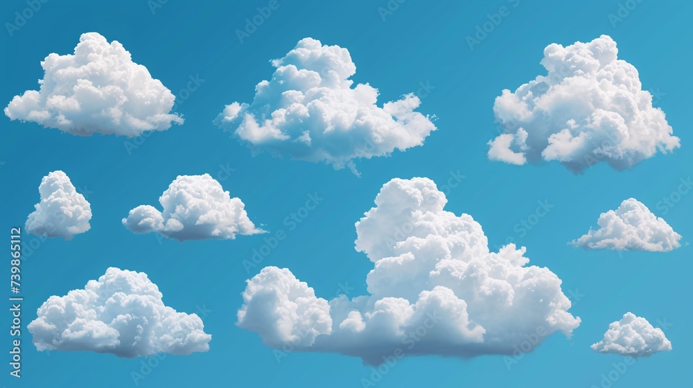 3-dimensional clouds. White animated puffy clouds in spherical form in ...