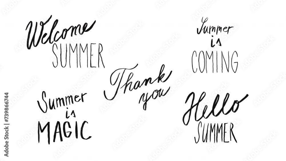 Set of Summer and Thank you headlines. Animated hand drawn calligraphy ...