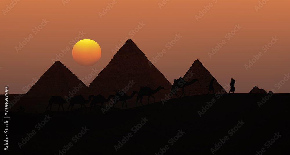 Caravan of camel in the sahara desert - Giza Pyramid Complex at amazing ...
