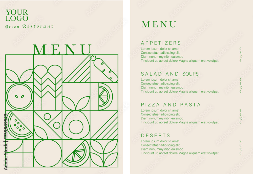 Healthy Food restaurant menu. Vegetarian menu design with vegan meals ...