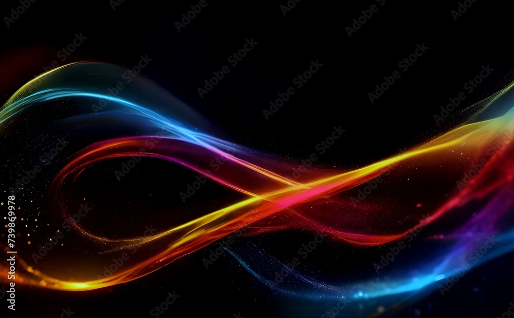 Graphic image with colorful infinity symbols on a black background. The ...