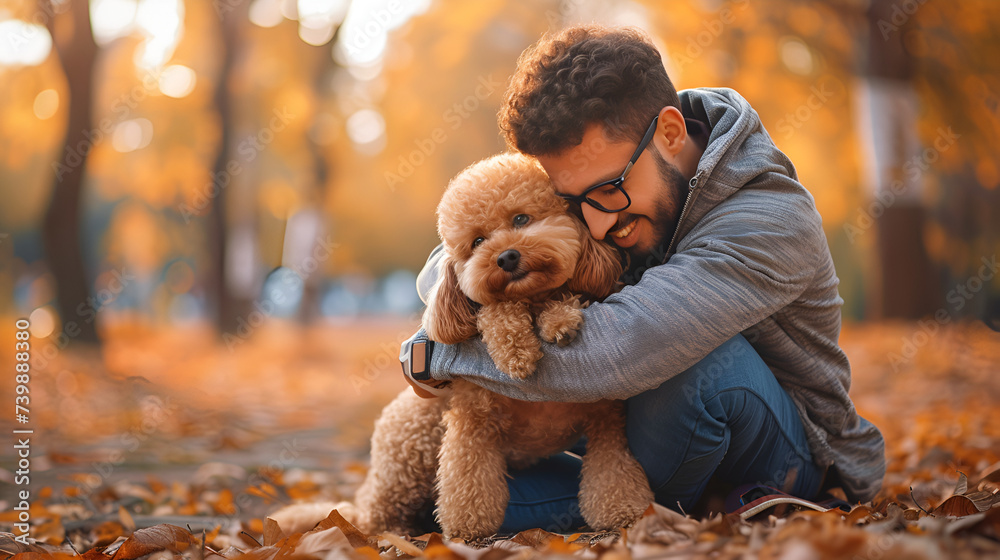 cute Little Boy in autumn park with big Brown Teddy papy,Cute little ...