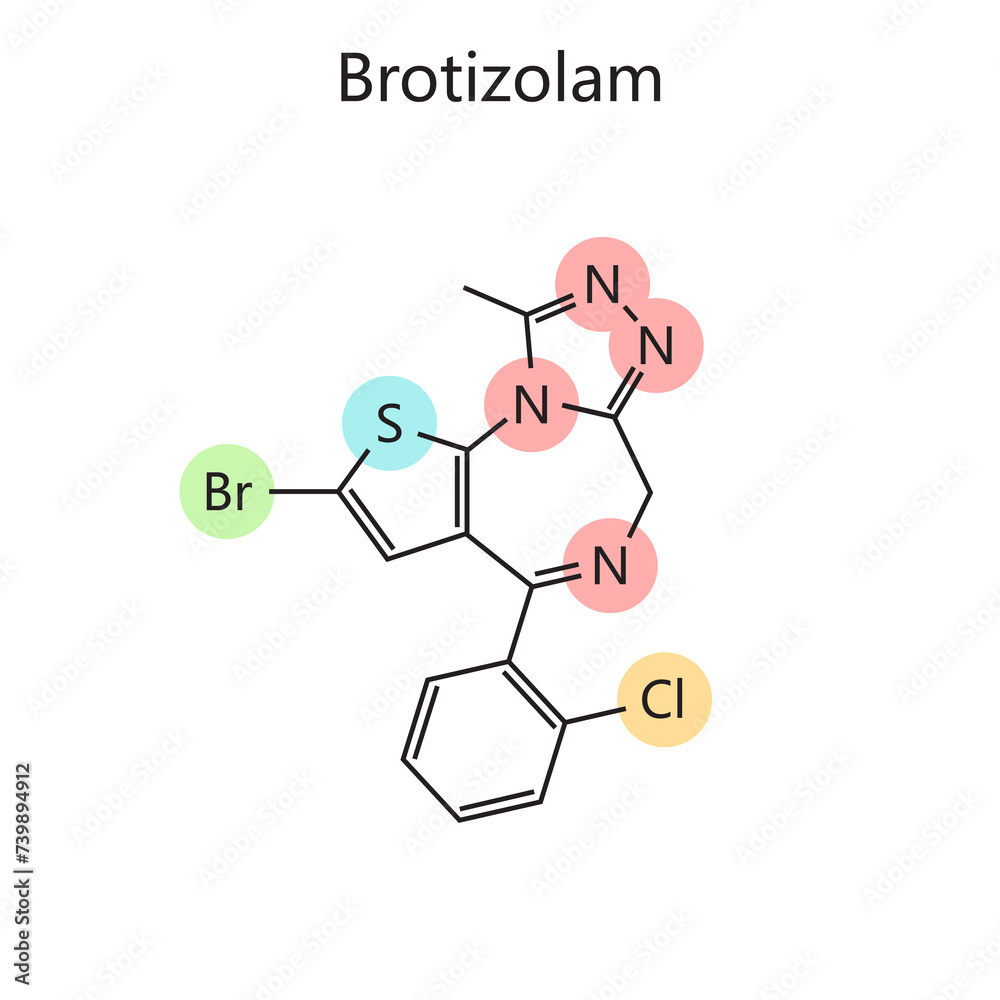 ภาพประกอบสต็อก Chemical organic formula of Brotizolam diagram hand ...