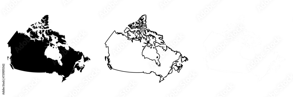 Canada country silhouette. Set of 3 high detailed maps. Solid black ...