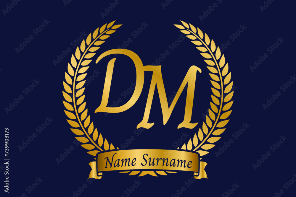 Initial letter D and M, DM monogram logo design with laurel wreath ...