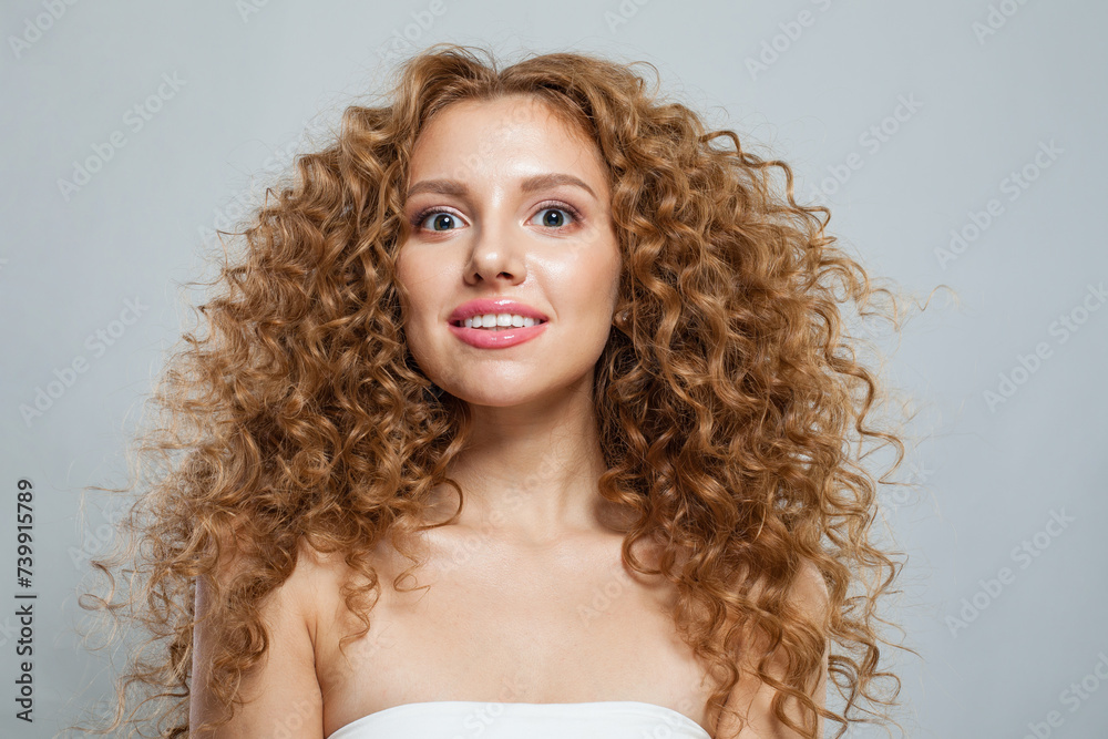 Gorgeous young healthy lady portrait. Perfect woman with long frizzy ...