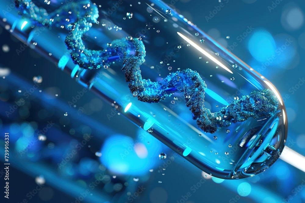 DNA molecules form inside a test tube in a blood test device. Concept ...