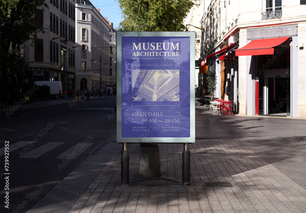 Mockup of customizable sign on city street Stock Template | Adobe Stock