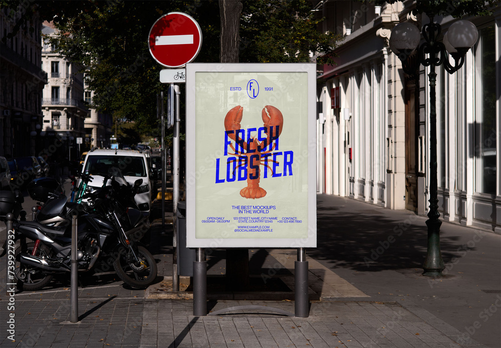 Mockup of customizable sign with no entry sign in city Stock Template ...