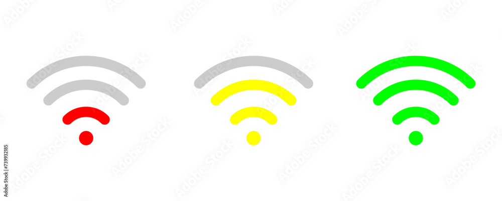 Wi-fi signal strength on white template. Maximum, medium, minimum ...