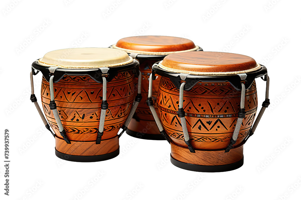 Rhythm percussion instruments bongo drums isolated on a Transparent ...