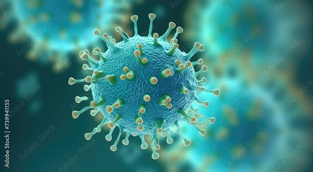 Green and blue disease strains, T cells, cancer cells in human body ...