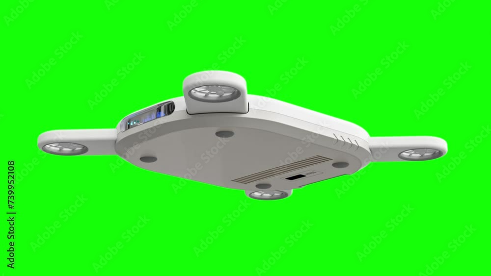 Drone white color flying close-up. Animation Seamless loop and green ...