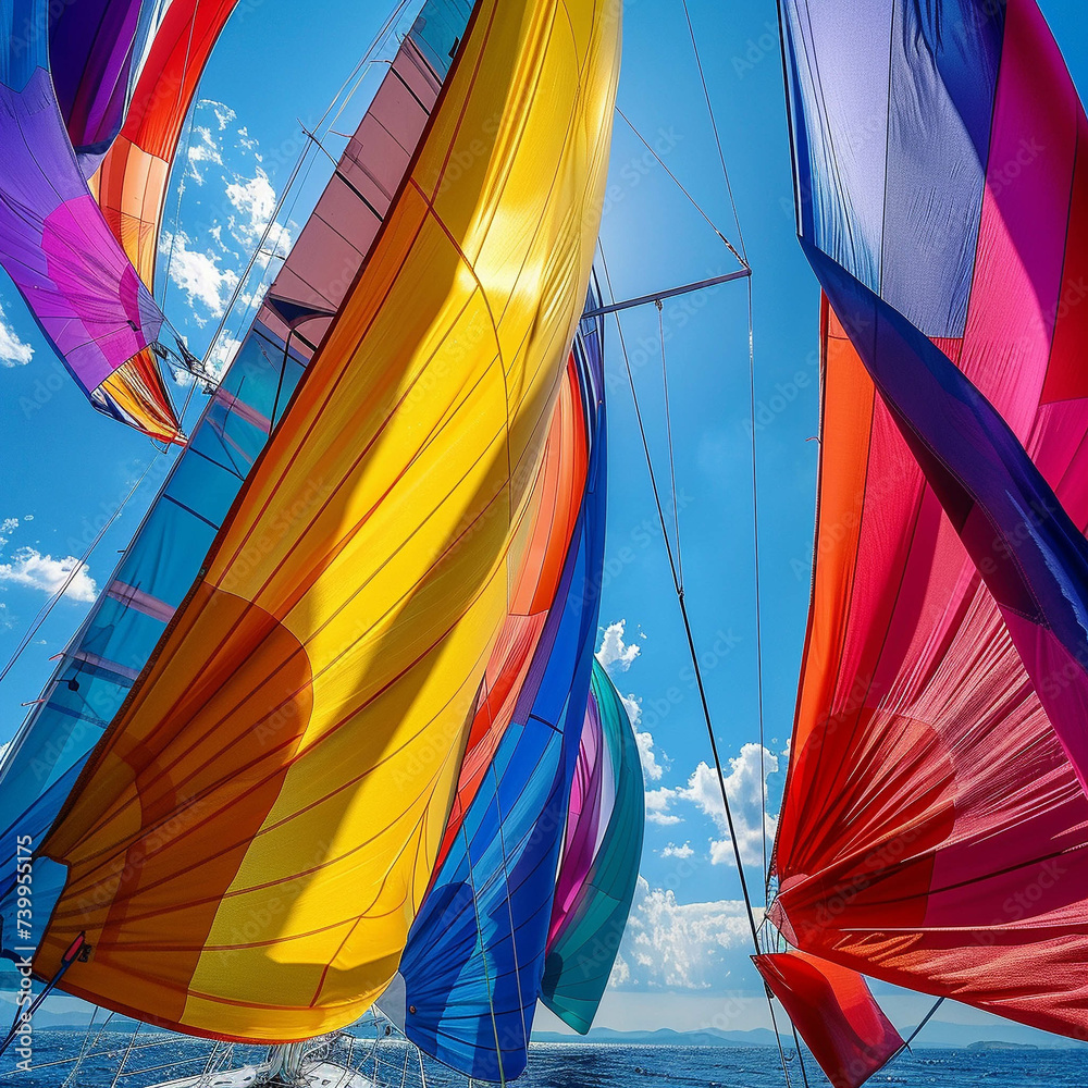 Wind in the sails a regatta race with colorful spinnakers blooming ...