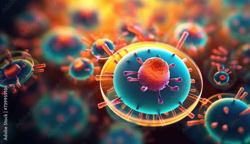 Close-up photo of viral cells in a petri dish in vitro. Science and ...