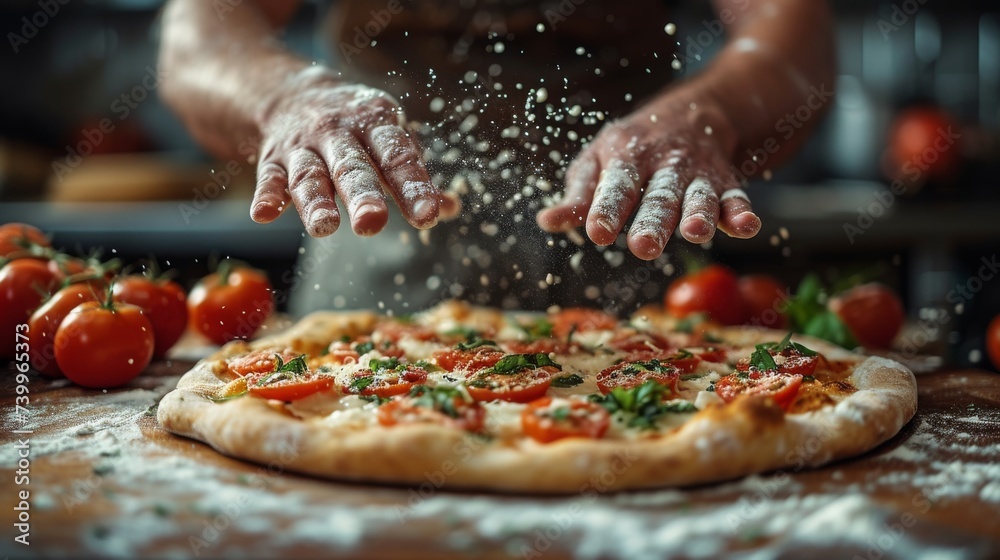 Artisanal Pizza Creation: Capturing the hands of a chef skillfully ...