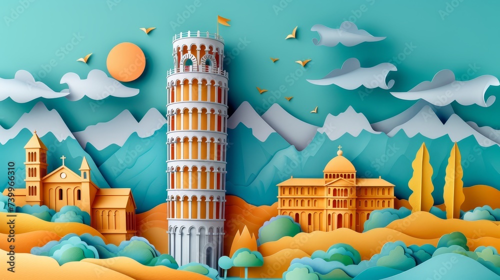 Leaning Tower of Pisa a precision paper cut art showcasing the iconic ...