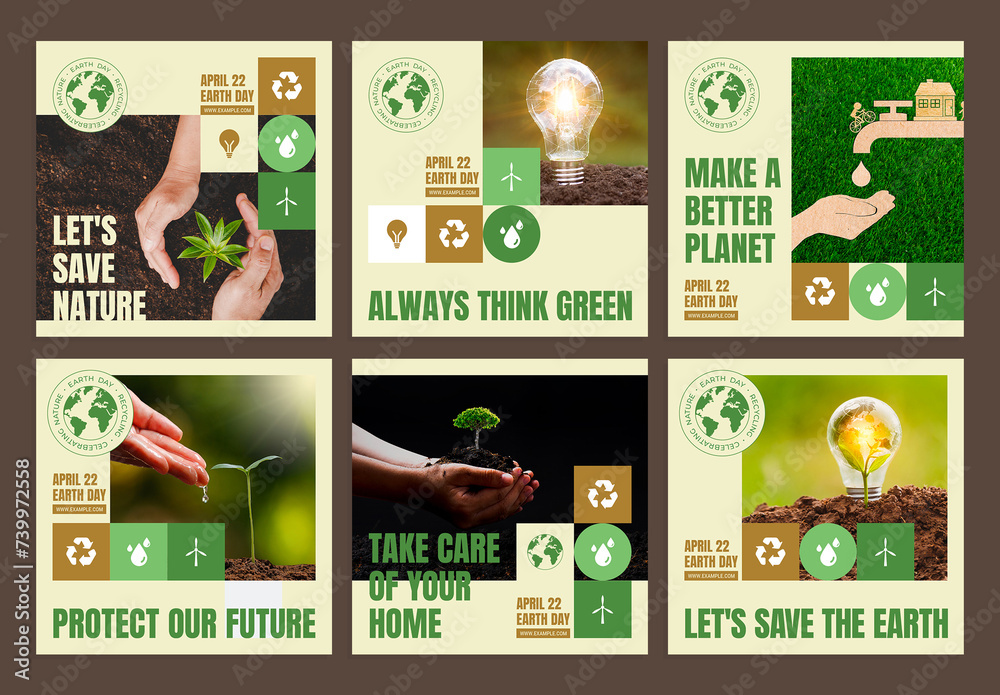 Earth Day Social Media Post Layout Set Stock Template | Adobe Stock