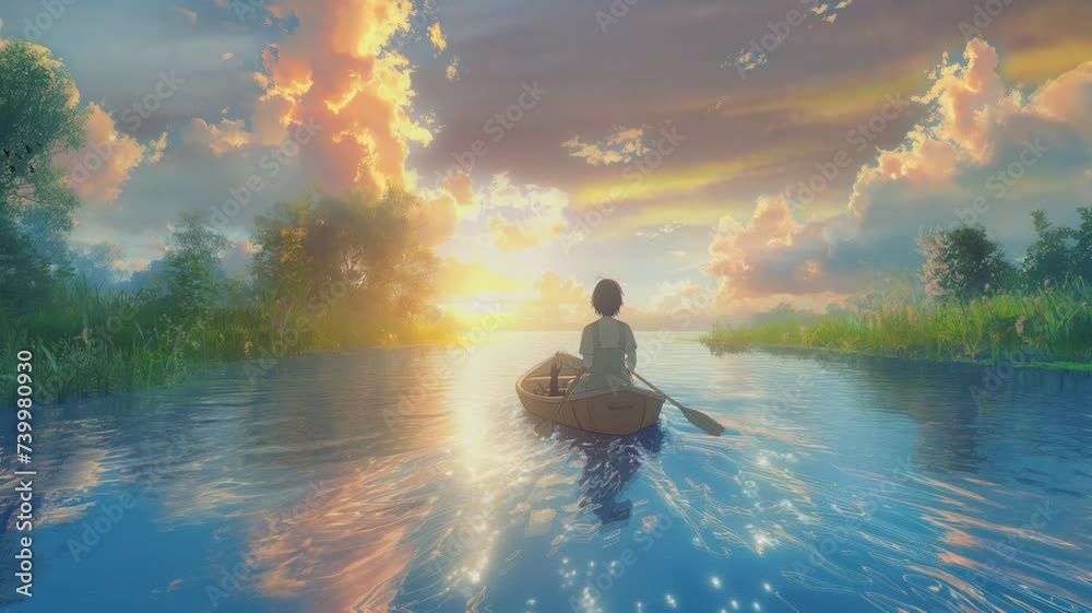 Vidéo Stock In the anime world, a female character elegantly navigates ...