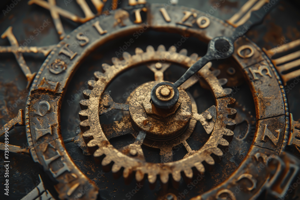 an old clock with rusted gears, depicting the passing of time and the ...