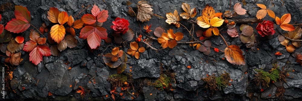 Realistic forest floor texture with leaves, twigs, and moss, Background ...
