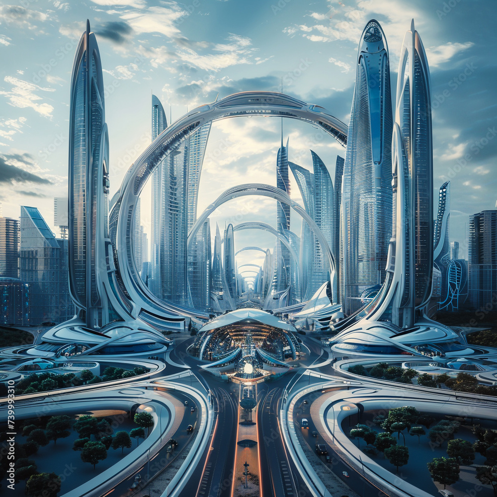 Futuristic city with Ultron like architecture symbolizing the peak of ...