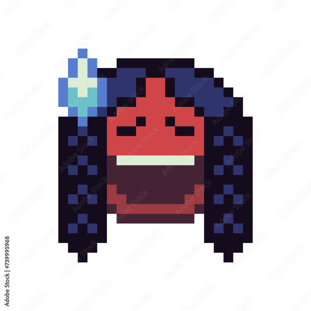 Red face with long hair pixel art icon. Cartoon character. Flat style ...