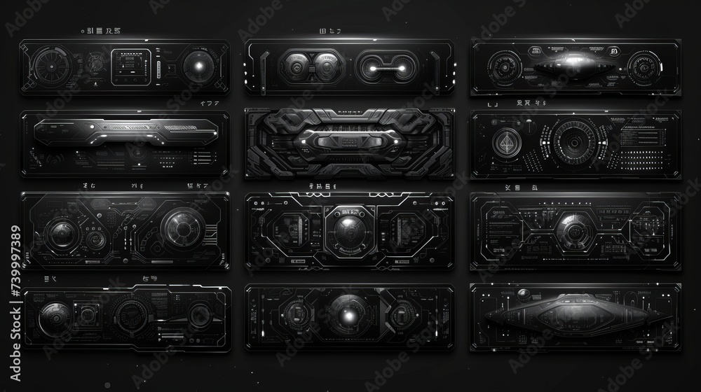 Abstract technology text boxes. Futuristic HUD elements. Hi-tech ...