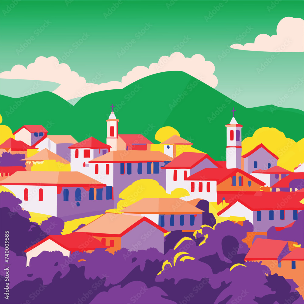 Cidade histórica entre as montanhas, Brasil. Estilo barroco. Sol ...