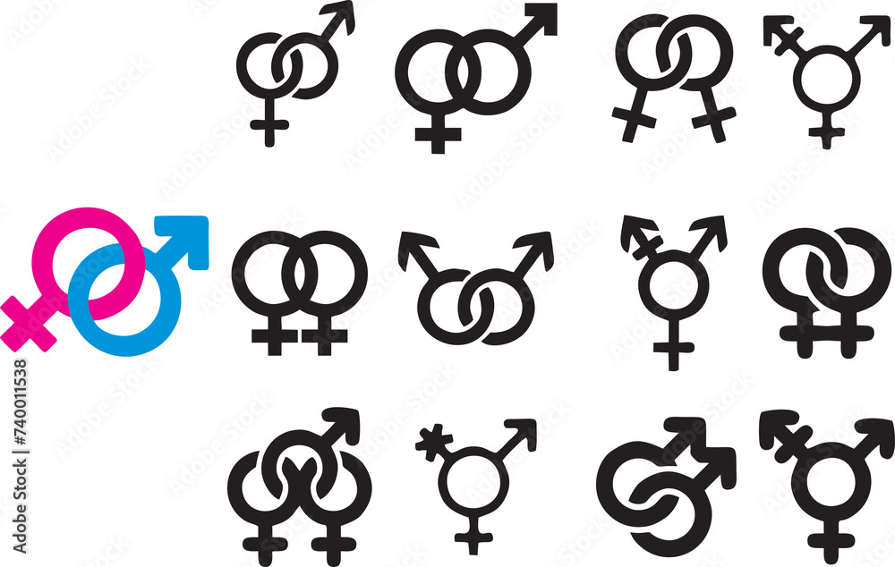 Gender symbol icons. Sexual Relation Symbols lesbian, guy. Gender ...