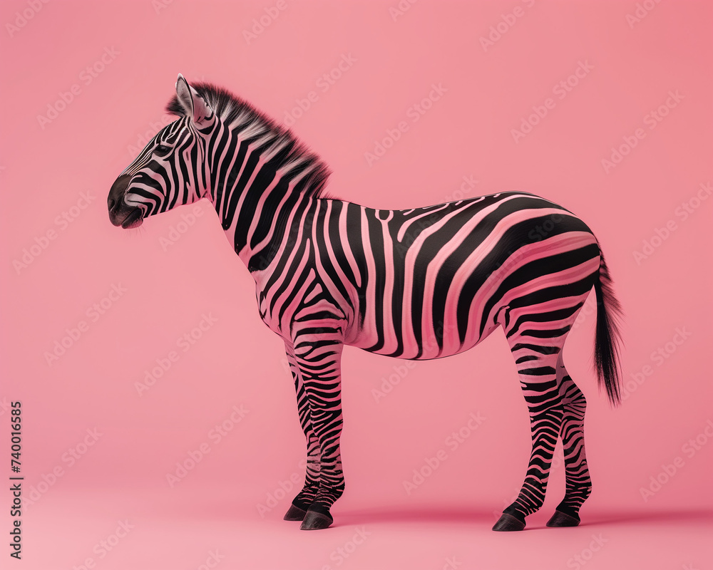 Studio shoot of black pink zebra on the pink background in the style of ...
