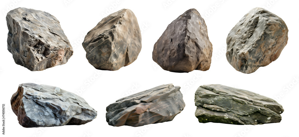 Collection set of big and long hard rock boulder stone on transparent ...